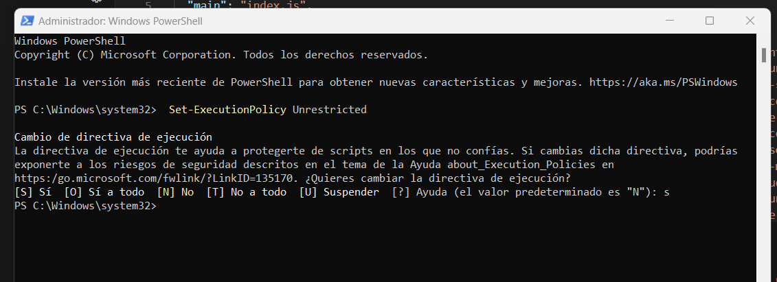 npm : No se puede cargar el archivo C:\Program Files\nodejs\npm.ps1 porque la ejecución de ...